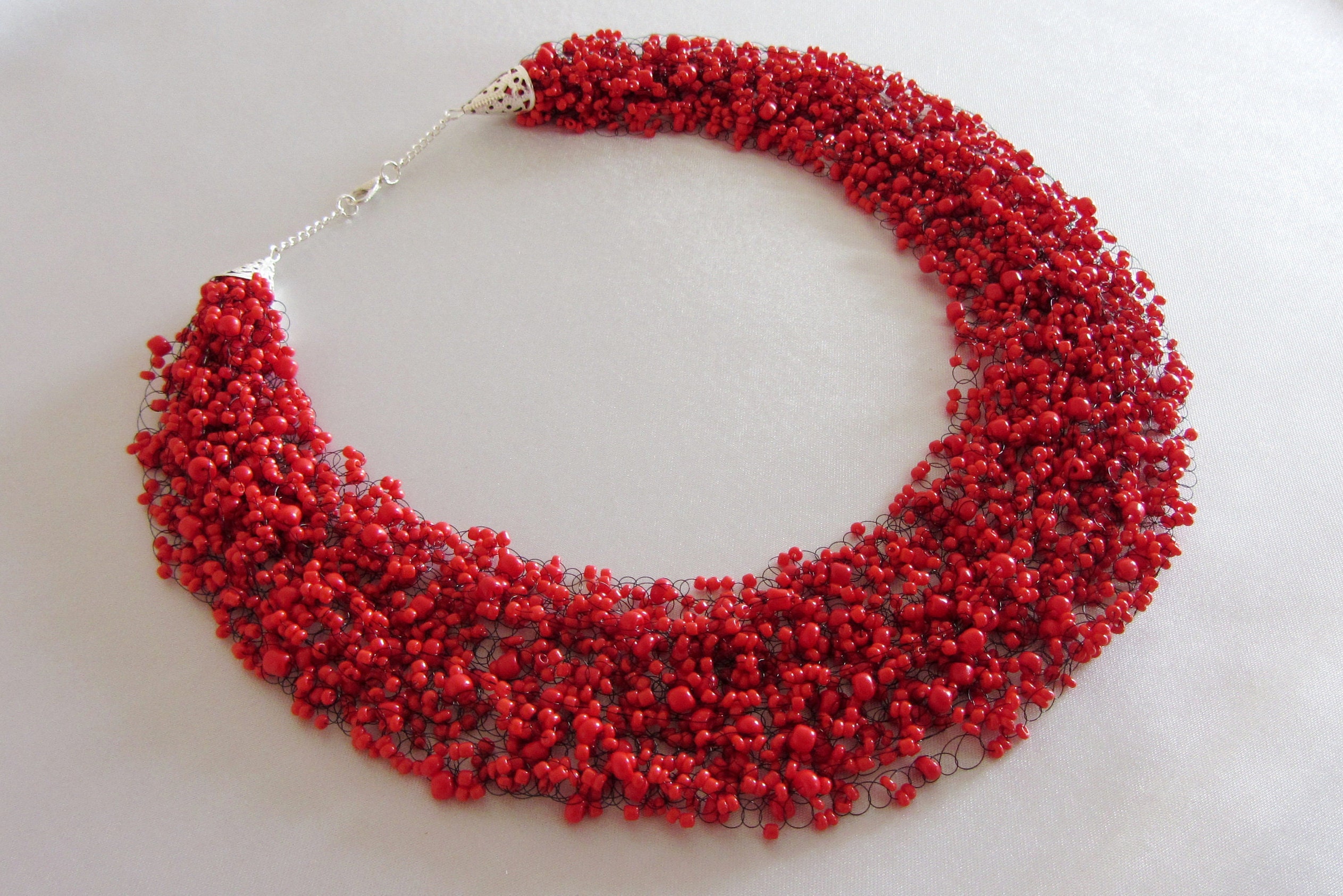 Red Necklace Necklaces Handmade Jewelry Choker Air Necklace Netted Bead ...
