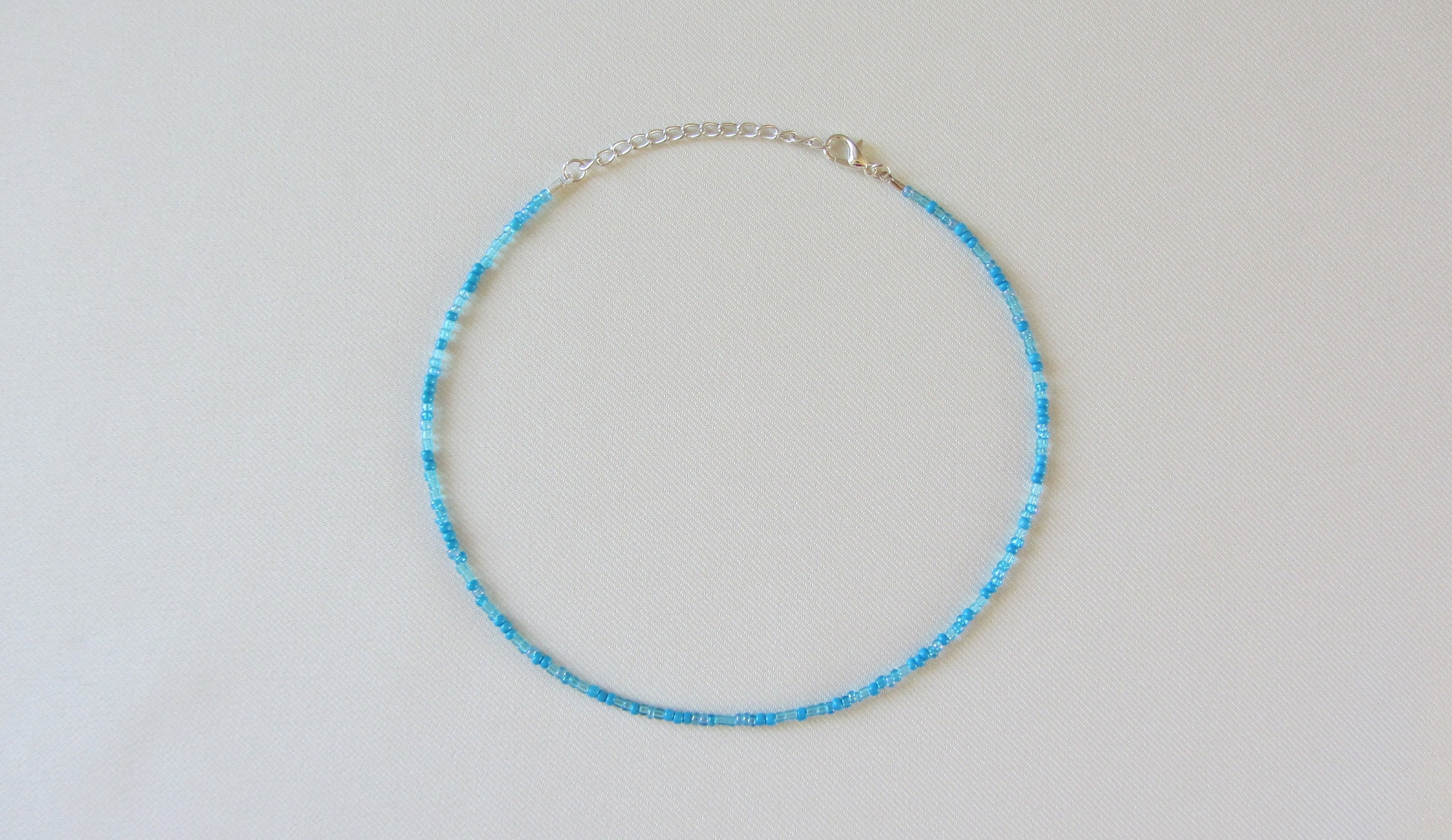 Beaded Choker Necklace Blue Bead Chokers Seed Bead Choker | Etsy