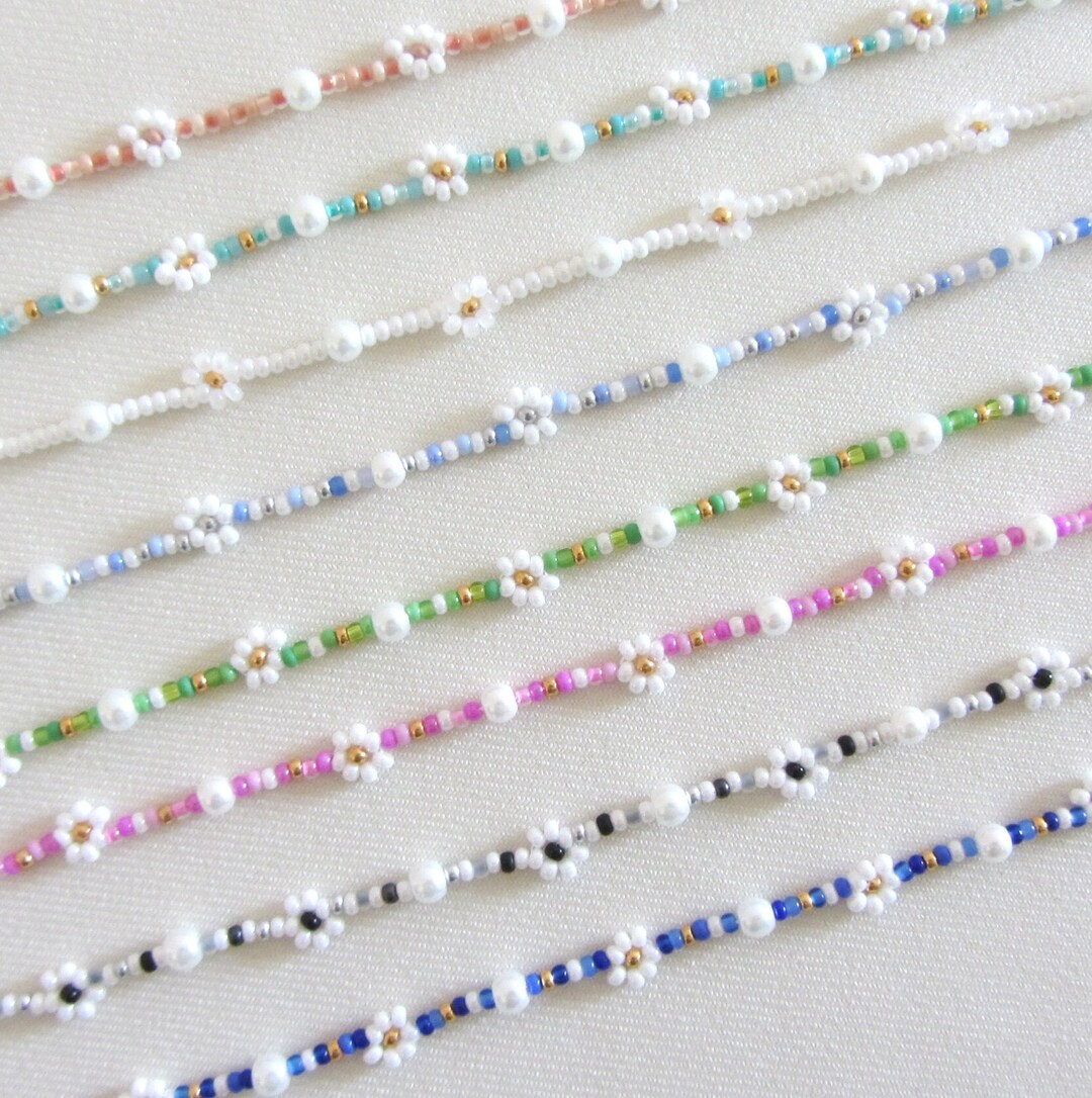 Flower Bead Colored Chokers Beaded Flower and Pearl Necklace Spring ...