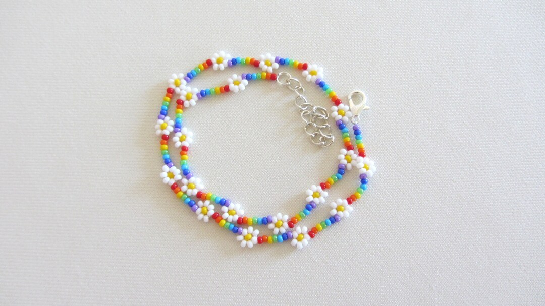 Rainbow Daisy Chain Choker Colorful Beaded Choker Necklace - Etsy