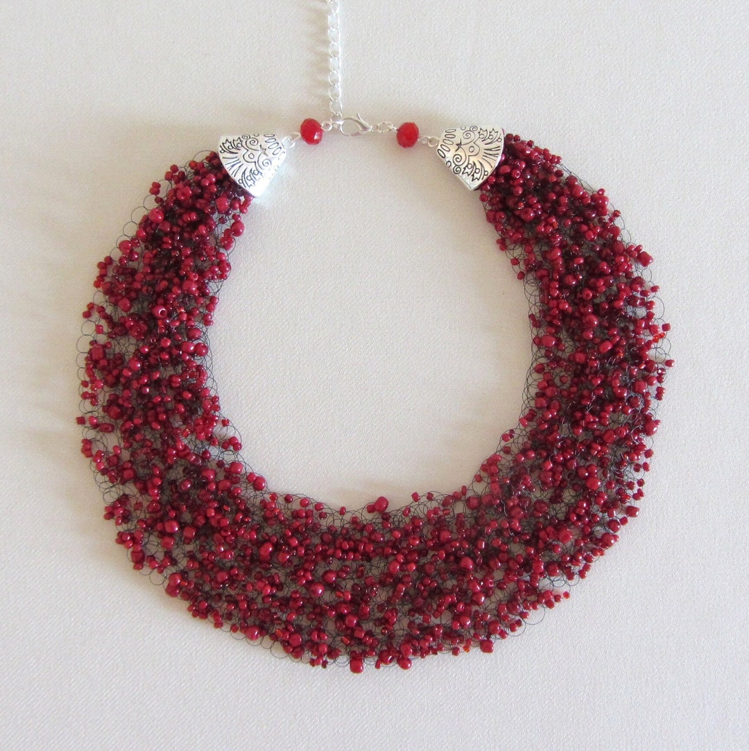 Red Chunky Necklace, Valentine's Day Jewelry, Red Statement Necklace ...