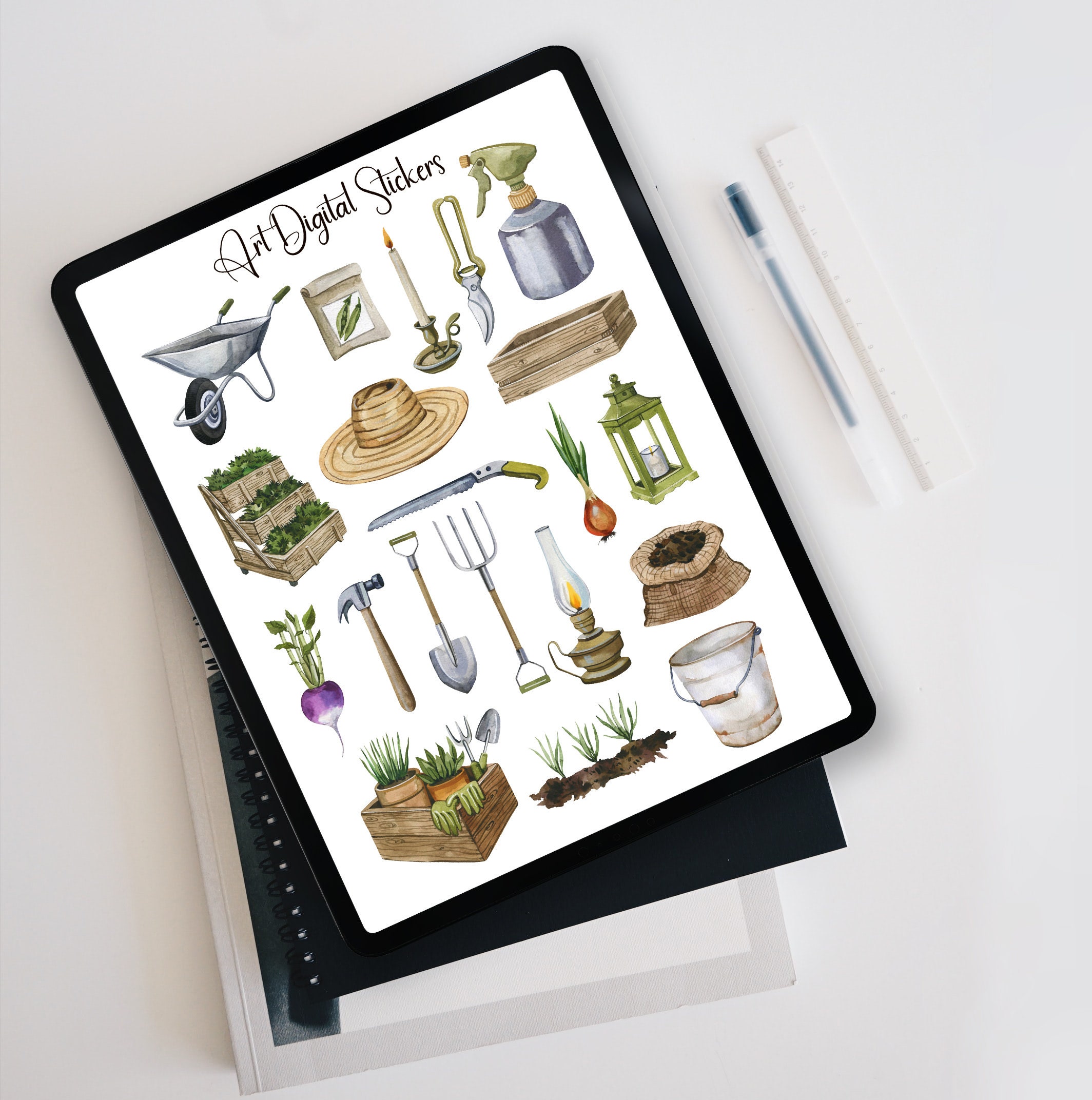 Watercolor Garden Digital Stickers: Farmhouse Planner Decor (PNG ...