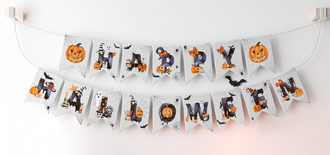 Happy Halloween Banner, Halloween Decorations, Halloween Garland, Flags ...