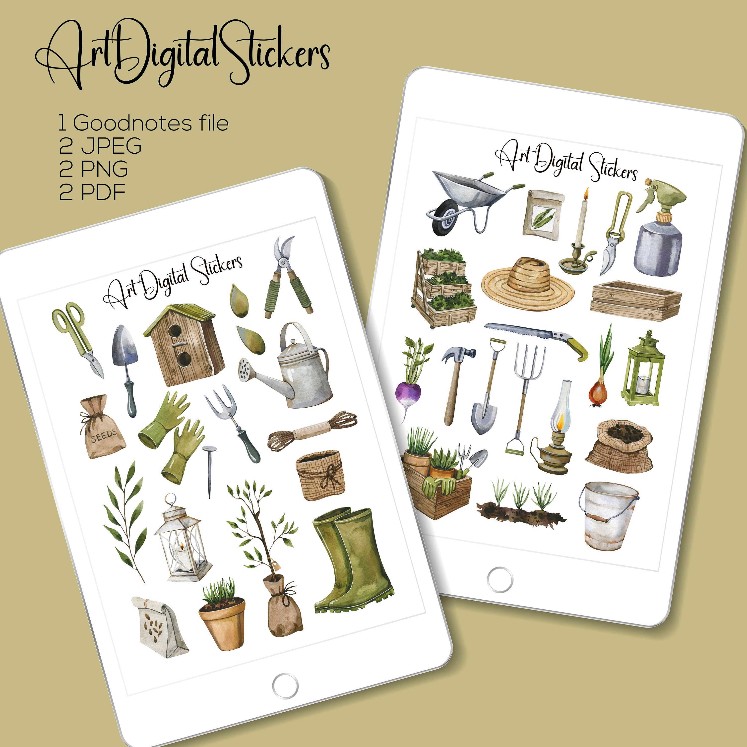 Garden Digital Stickers, Garden Tools Stickers, Planner Stickers ...