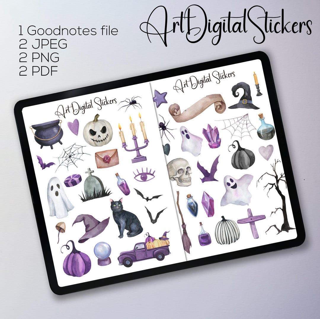 Watercolor Halloween Digital Stickers: Witch, Ghost, Pumpkin (digital ...