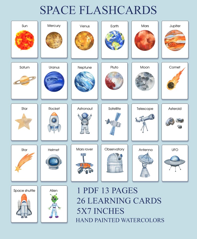Space Flashcards, Solar System Flashcards, Ready to Print PDF Solar ...