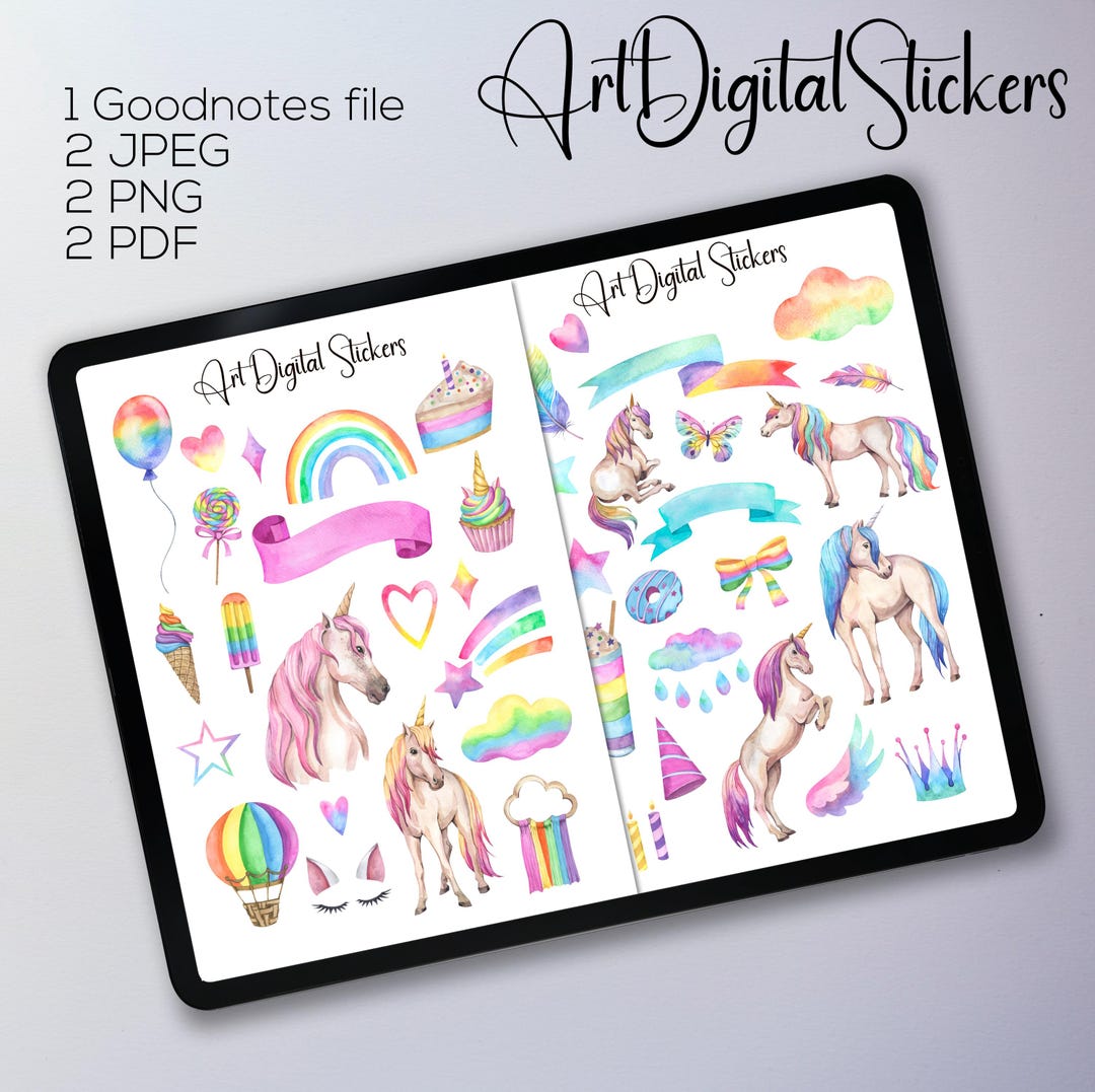 Digital Unicorn Stickers Planner Stickers Goodnotes Stickers Unicorn ...