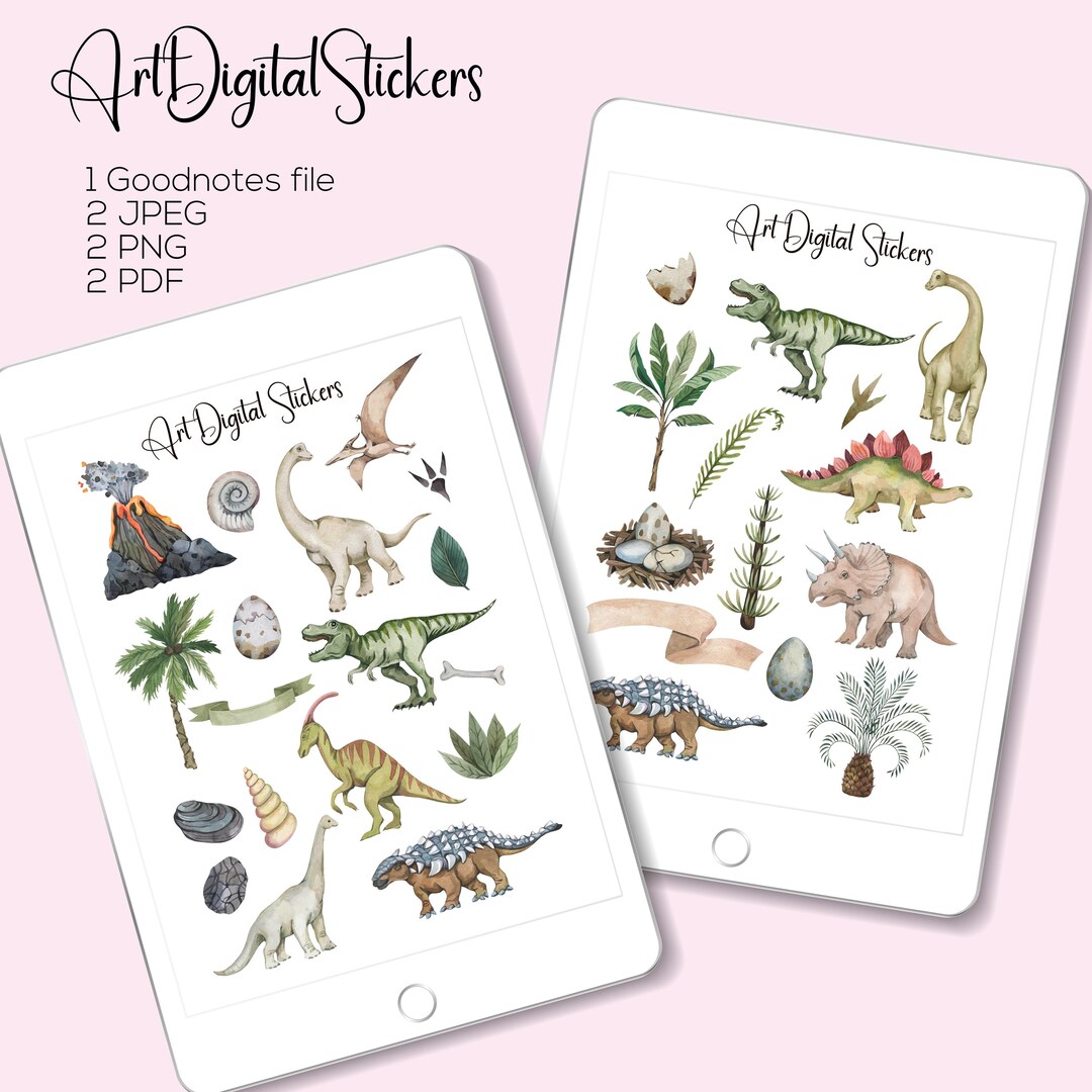 Watercolor Dinosaurs Goodnotes Digital Stickers, School Stickers ...