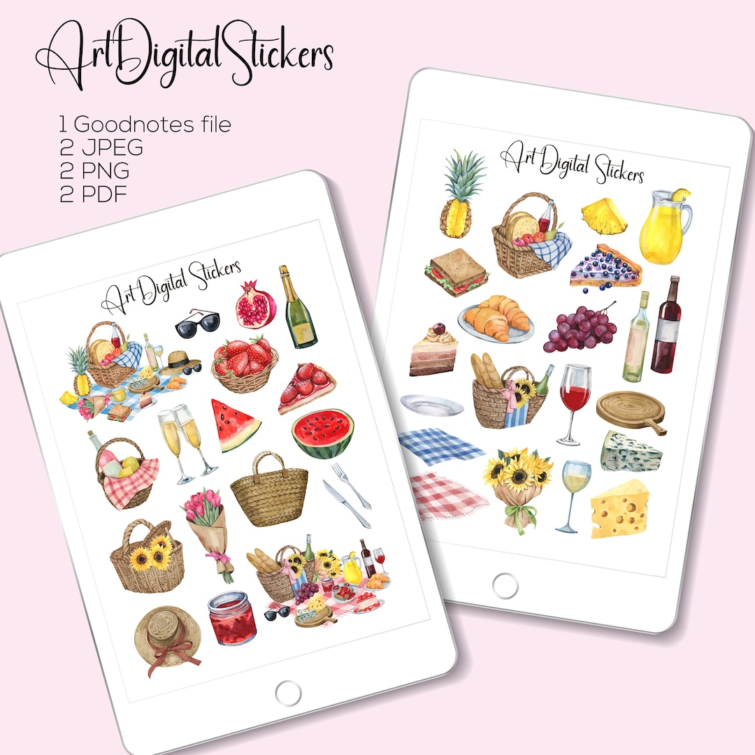 Watercolor Picnic Stickers, Digital Stickers, Goodnotes Stickers ...