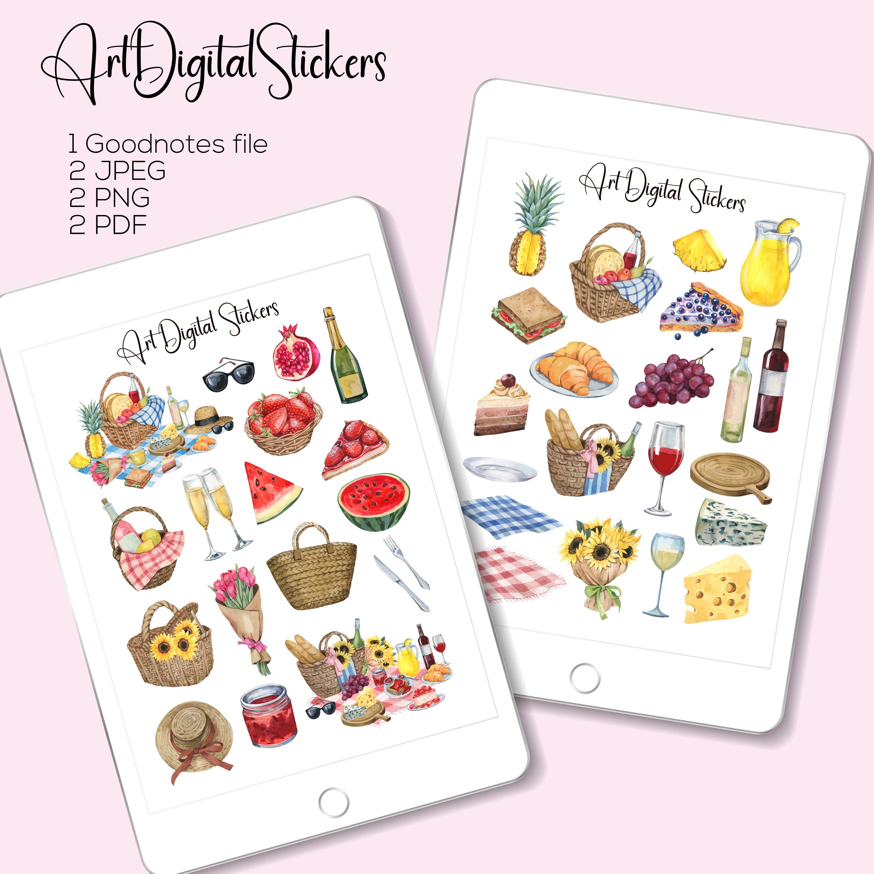 Watercolor Picnic Stickers, Digital Stickers, Goodnotes Stickers ...