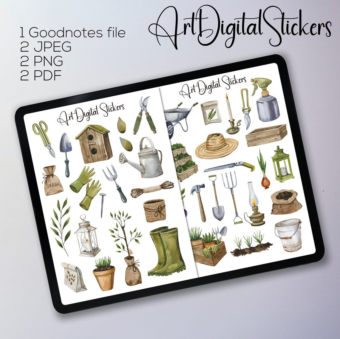 Garden Digital Stickers, Garden Tools Stickers, Planner Stickers ...