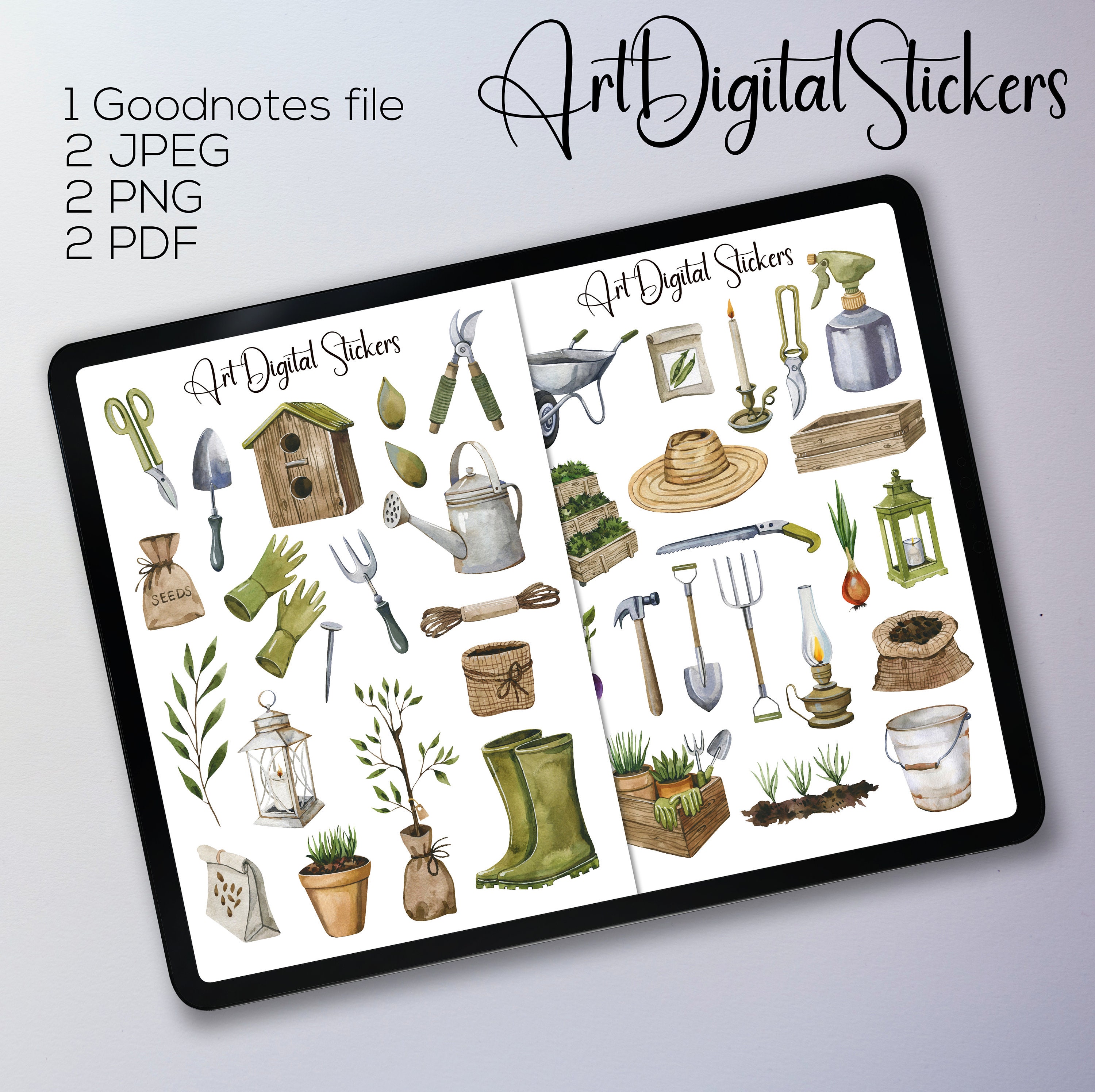 Watercolor Garden Digital Stickers: Farmhouse Planner Decor (PNG ...