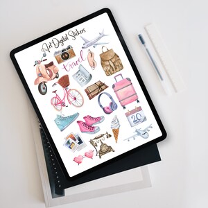 Watercolor Travel Stickers: Digital Planner, Goodnotes (PNG, PDF, JPEG ...