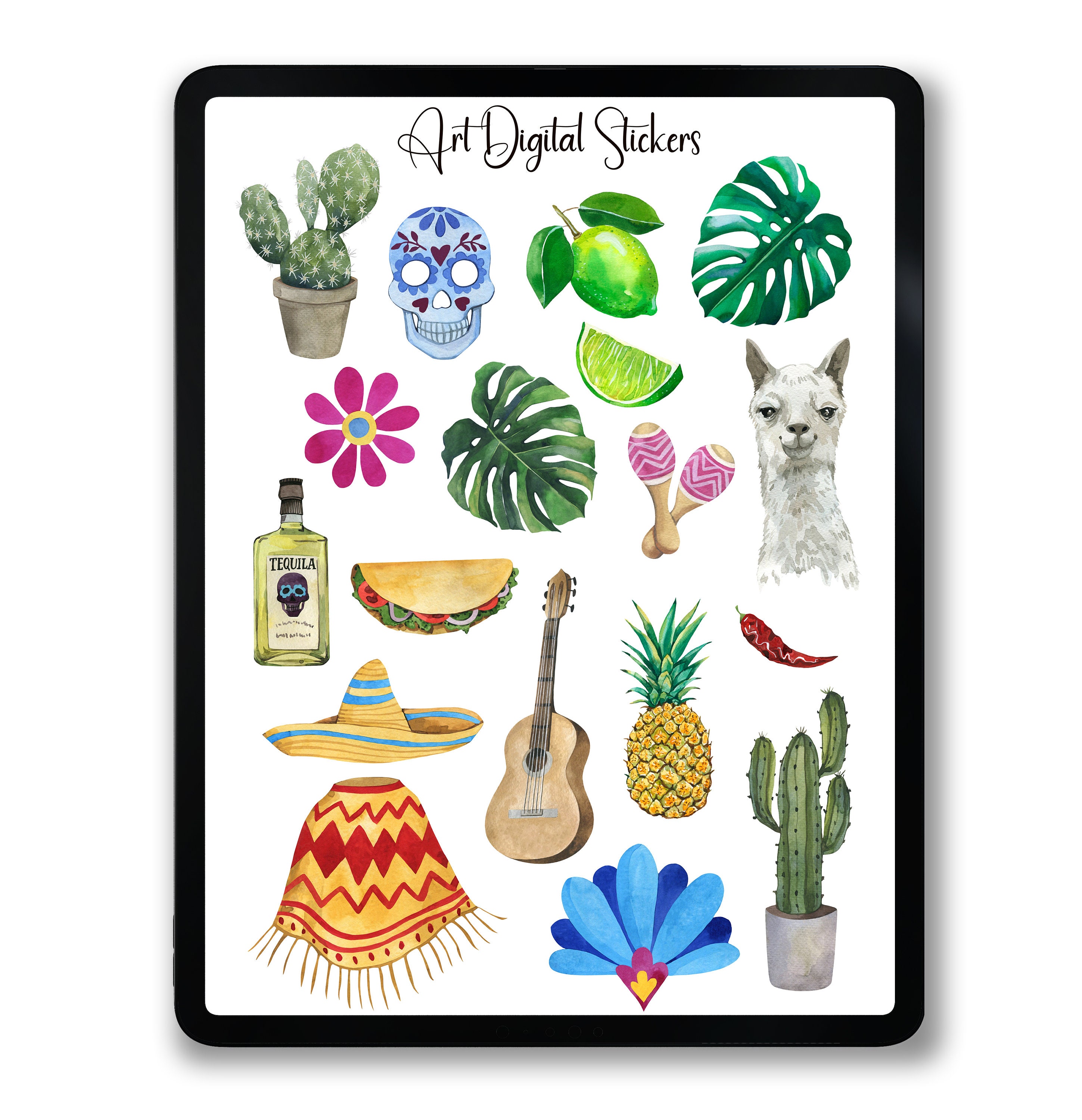 Watercolor Mexican Digital Stickers, Summer Stickers, Travel Stickers ...