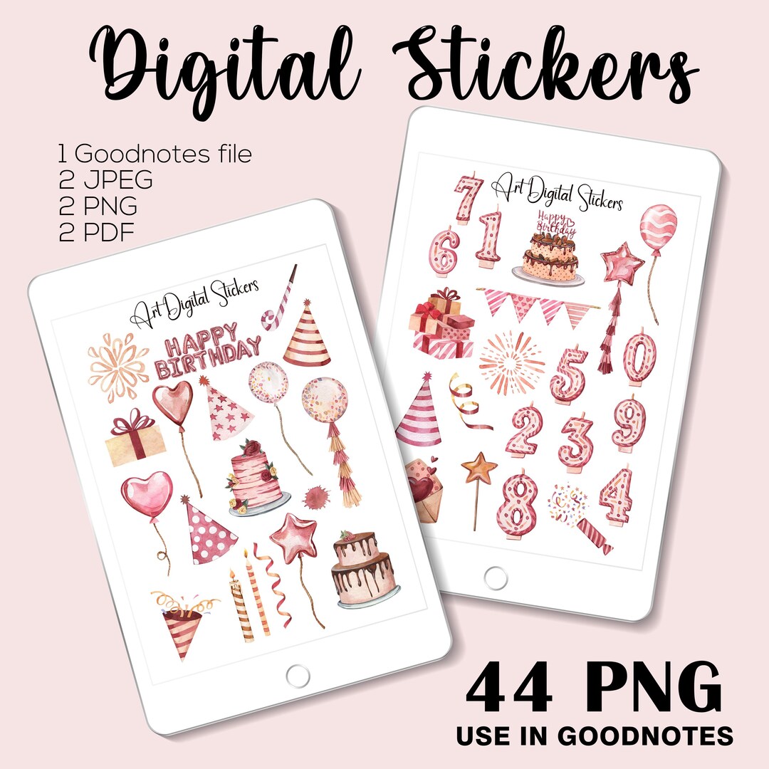 Birthday Planner Stickers: Cake, Balloons, Candles - Goodnotes, Digital ...