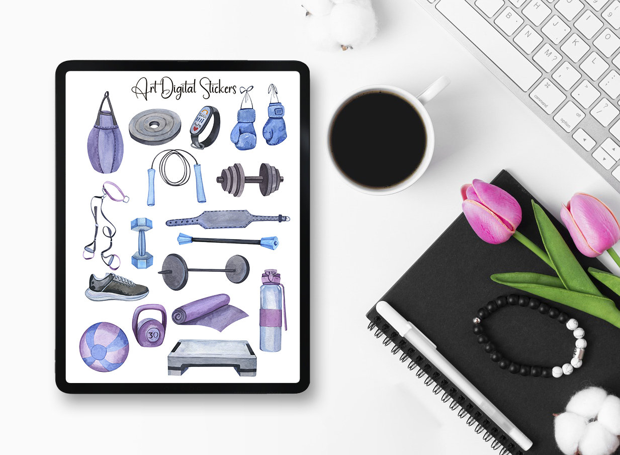 Digital Fitness Stickers, Fitness Journal, Sport Workout Gym Stickers ...