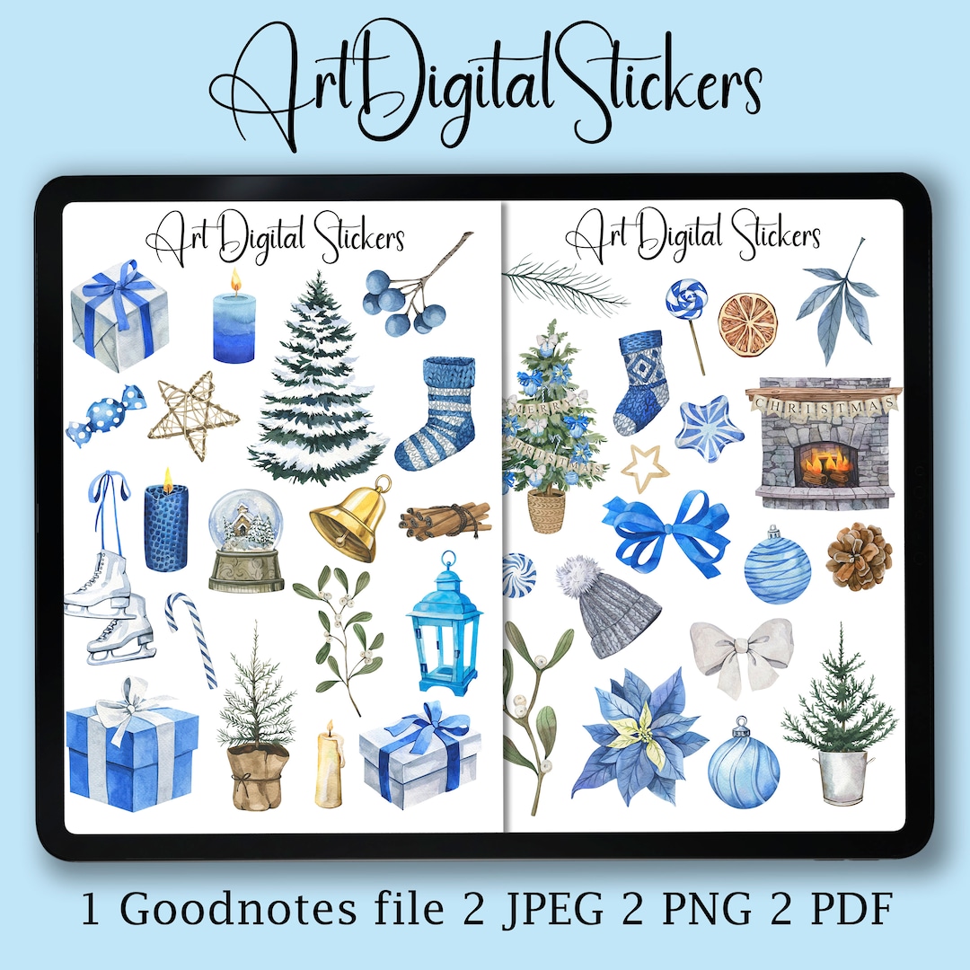 Blue Christmas Digital Stickers Goodnotes Stickers Blue Christmas Decor ...