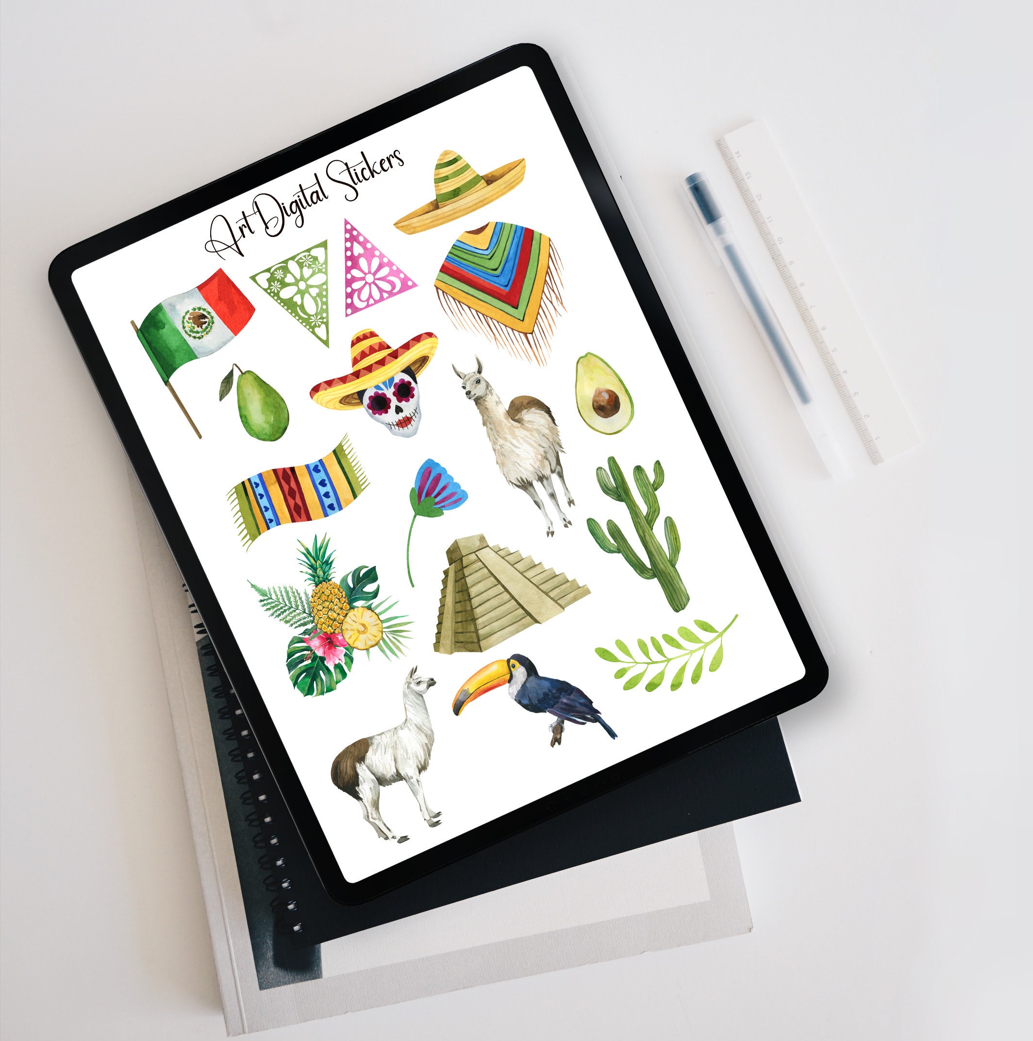 Watercolor Mexican Digital Stickers, Summer Stickers, Travel Stickers ...
