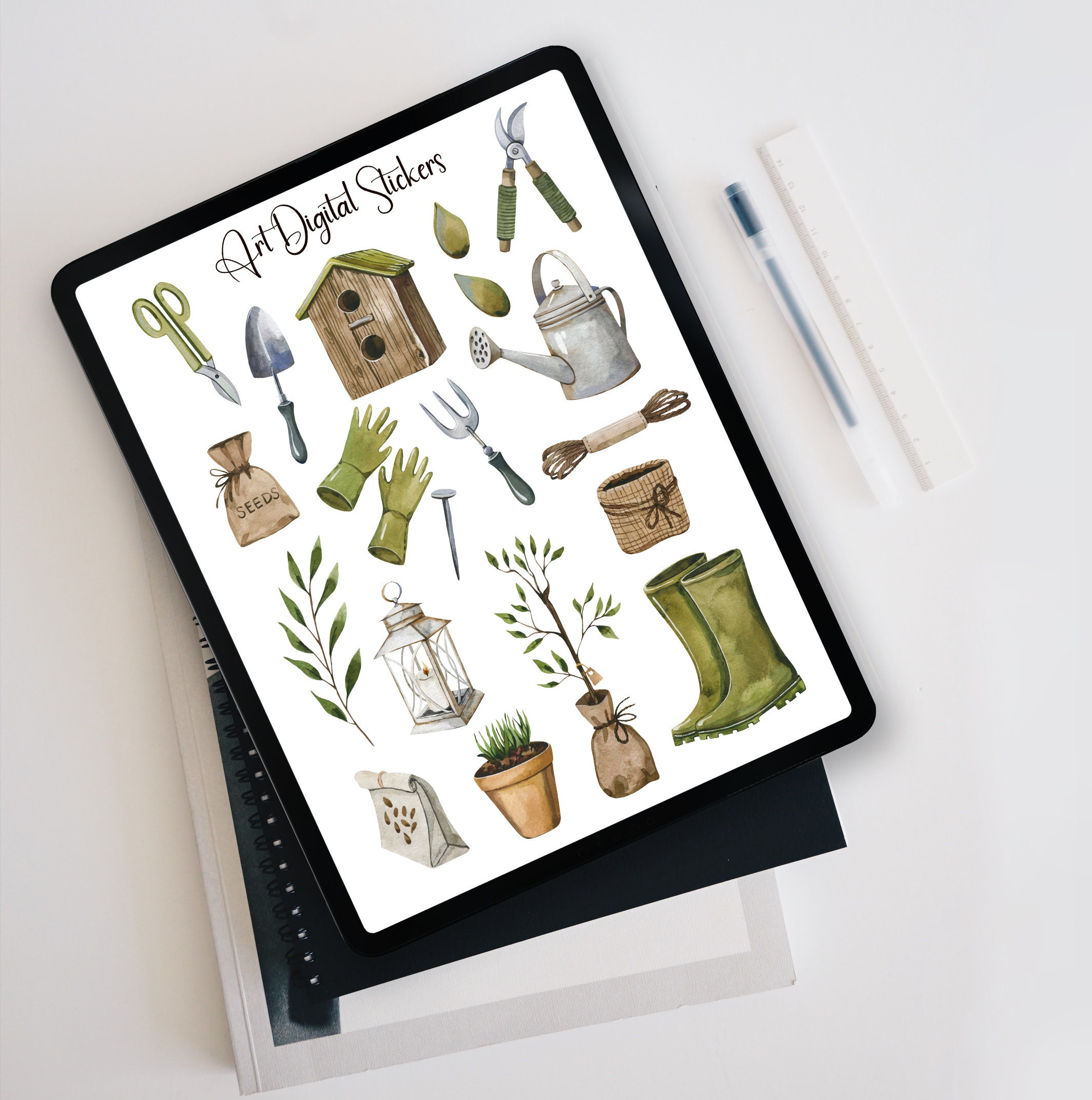 Watercolor Garden Digital Stickers: Farmhouse Planner Decor (PNG ...