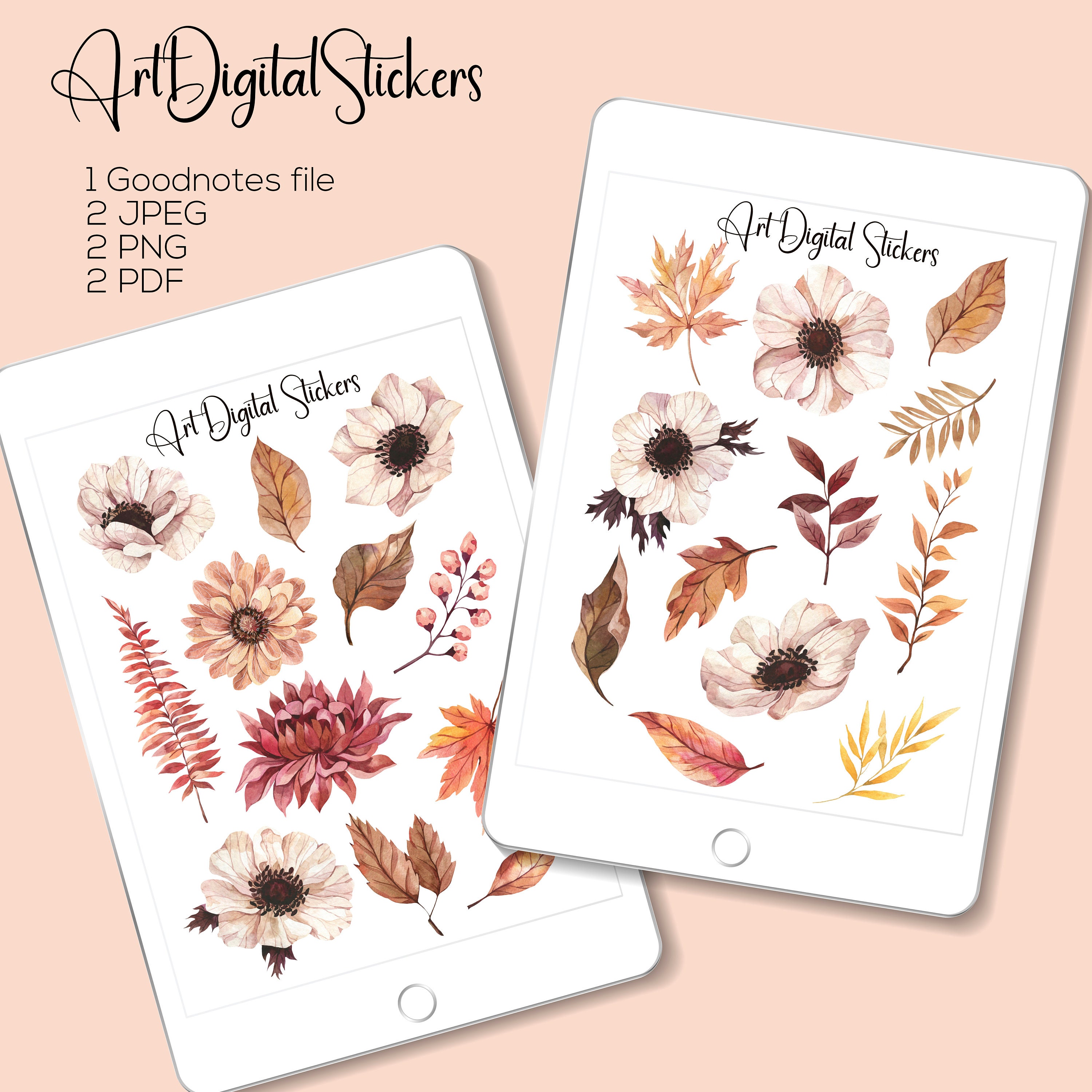 Fall Flowers Digital Stickers, Fall Stickers, Goodnotes Stickers ...