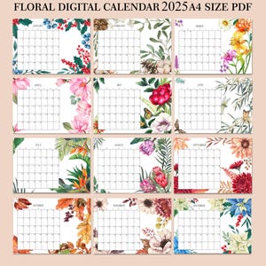 Digital Floral Calendar 2025 Watercolor Printable Calendar, Monthly ...