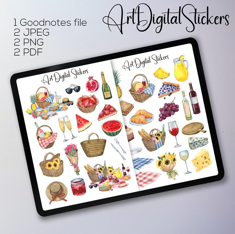 Watercolor Picnic Stickers, Digital Stickers, Goodnotes Stickers ...