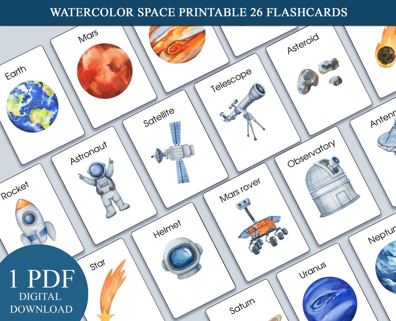 Space Flashcards, Solar System Flashcards, Ready to Print PDF Solar ...