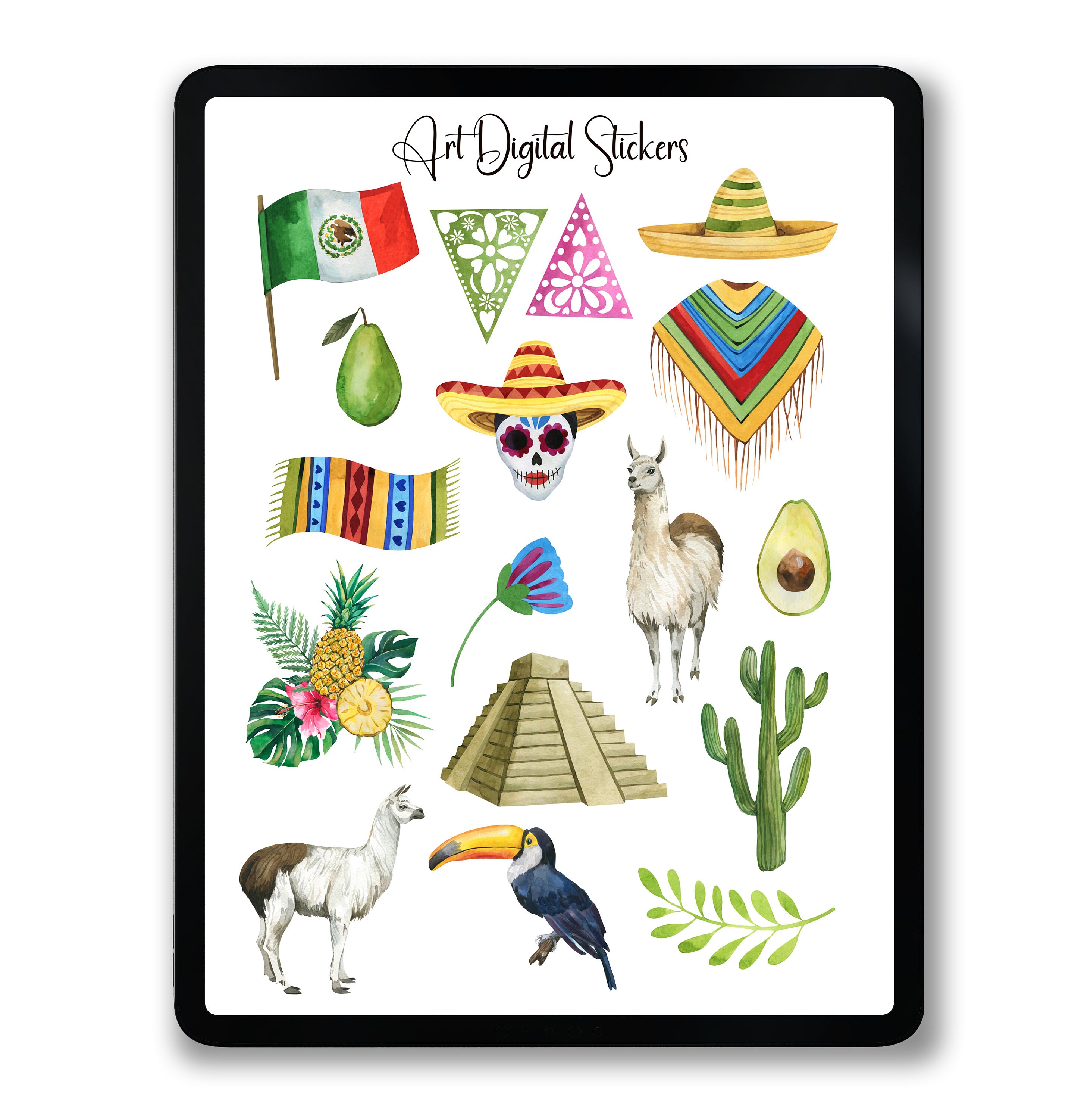 Watercolor Mexican Digital Stickers, Summer Stickers, Travel Stickers ...