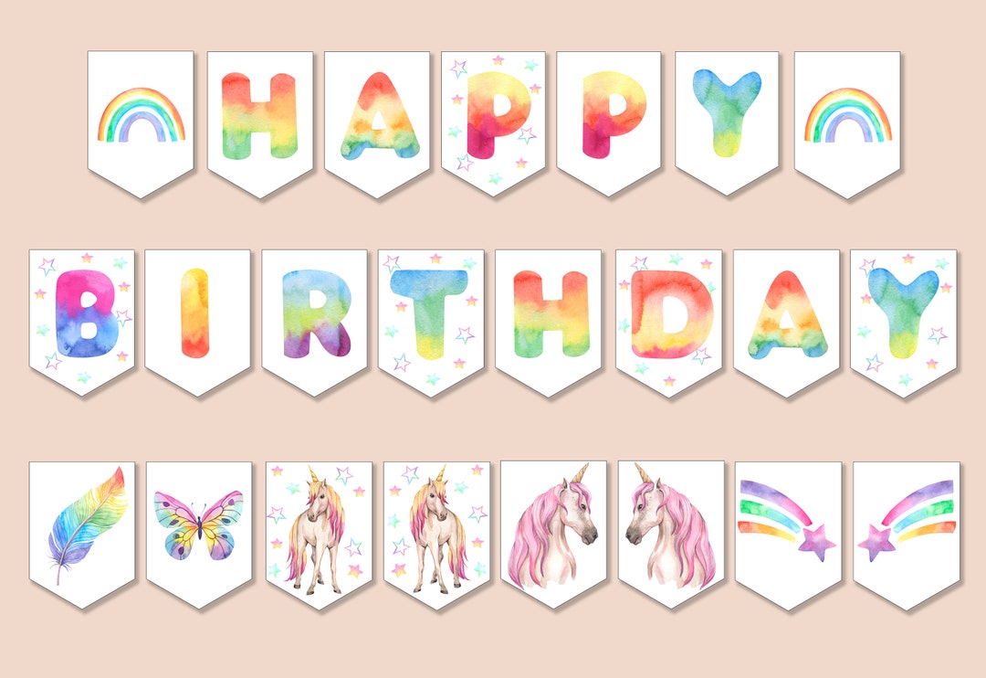 Unicorn Birthday Banner, Birthday Decorations, Unicorn Birthday Garland ...