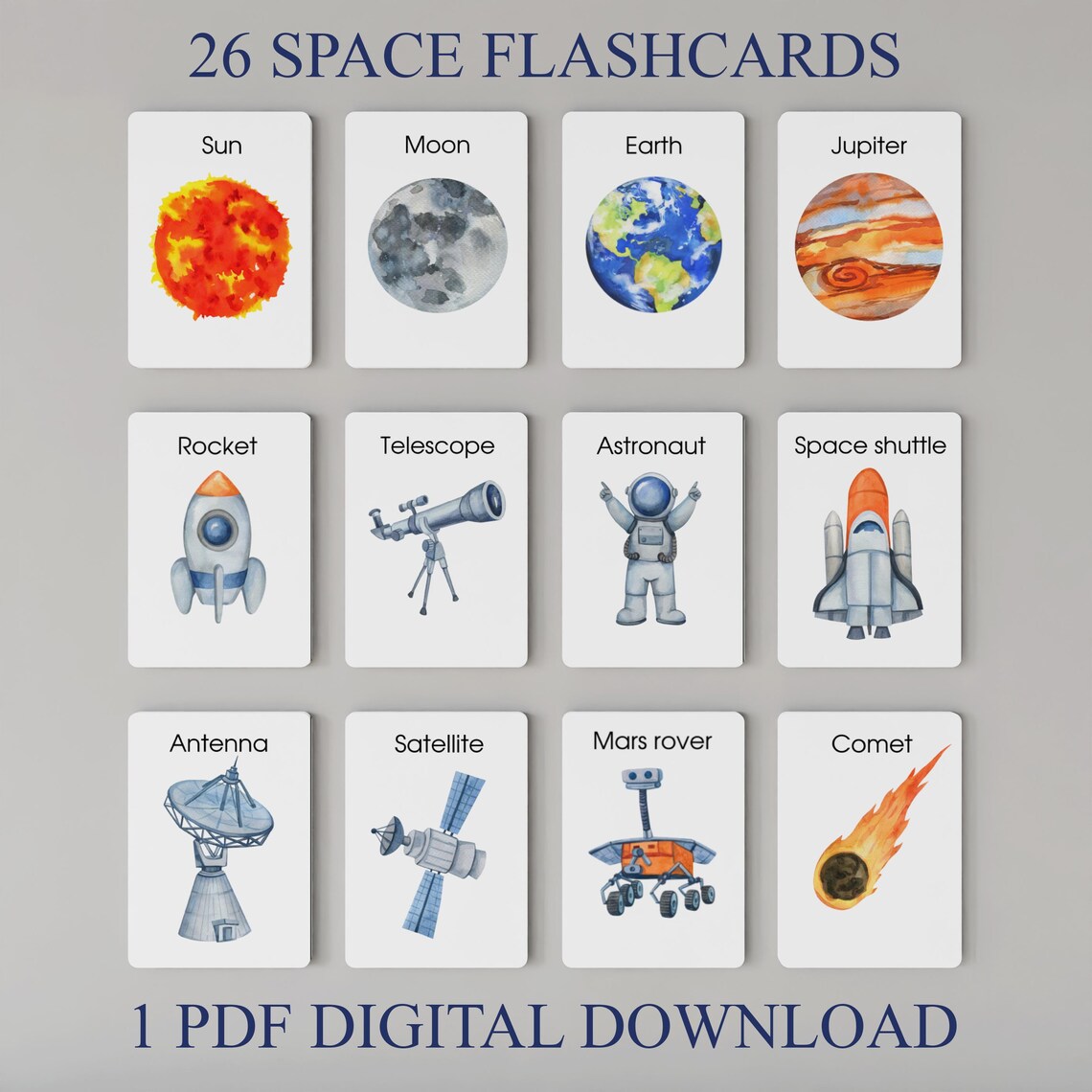 Space Flashcards, Solar System Flashcards, Ready to Print PDF Solar ...