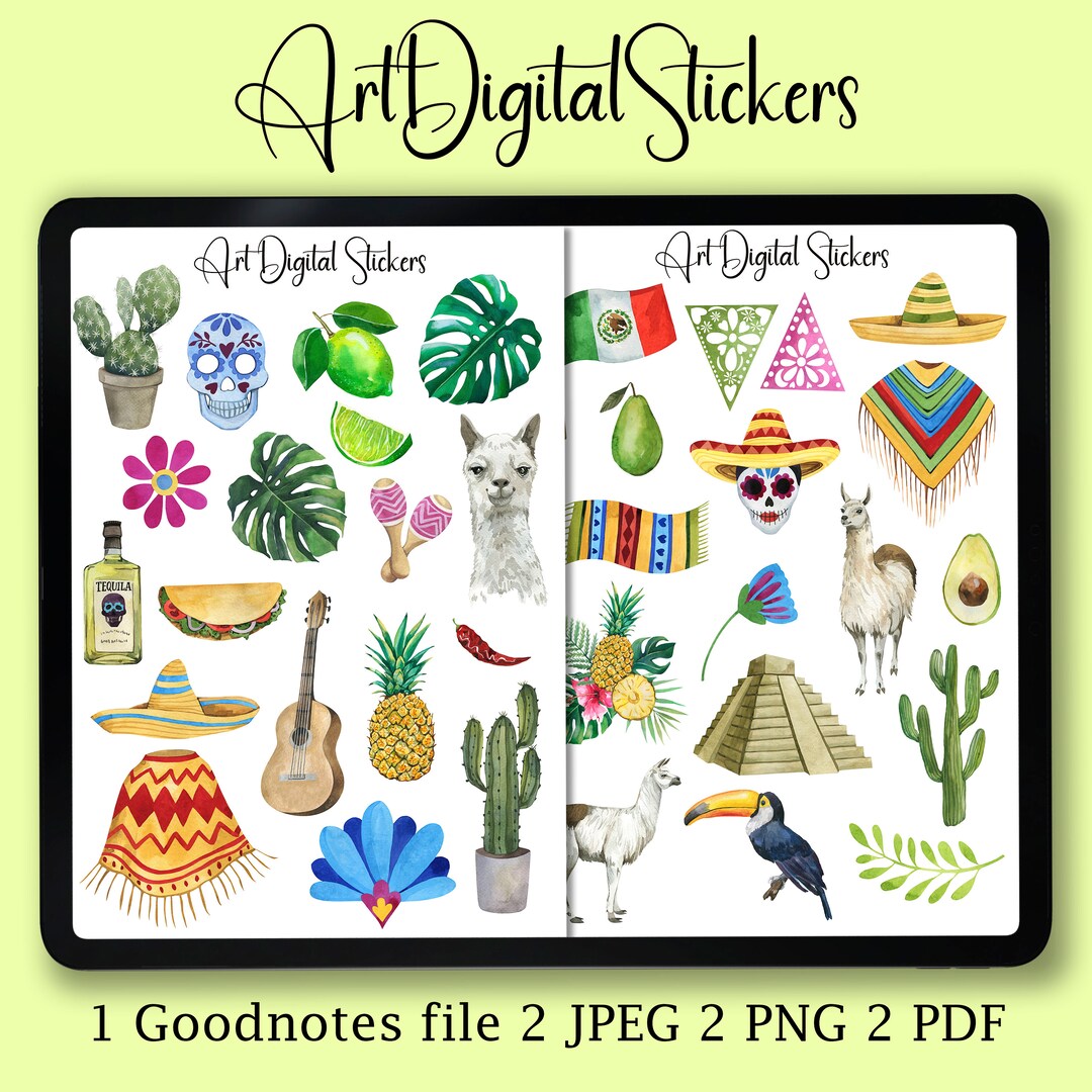 Watercolor Mexican Digital Stickers, Summer Stickers, Travel Stickers ...