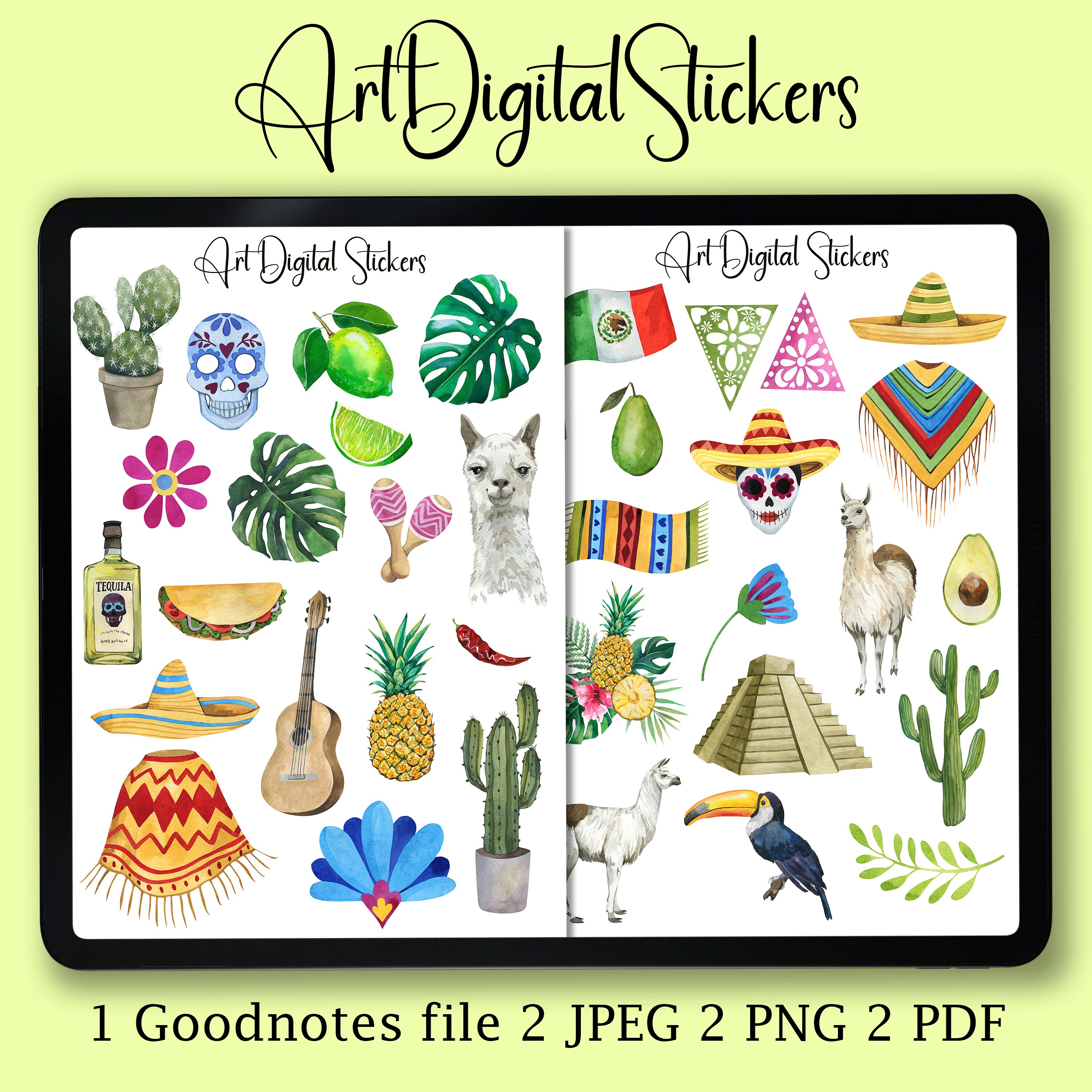 Watercolor Mexican Stickers: Travel, Fiesta, Goodnotes (digital ...