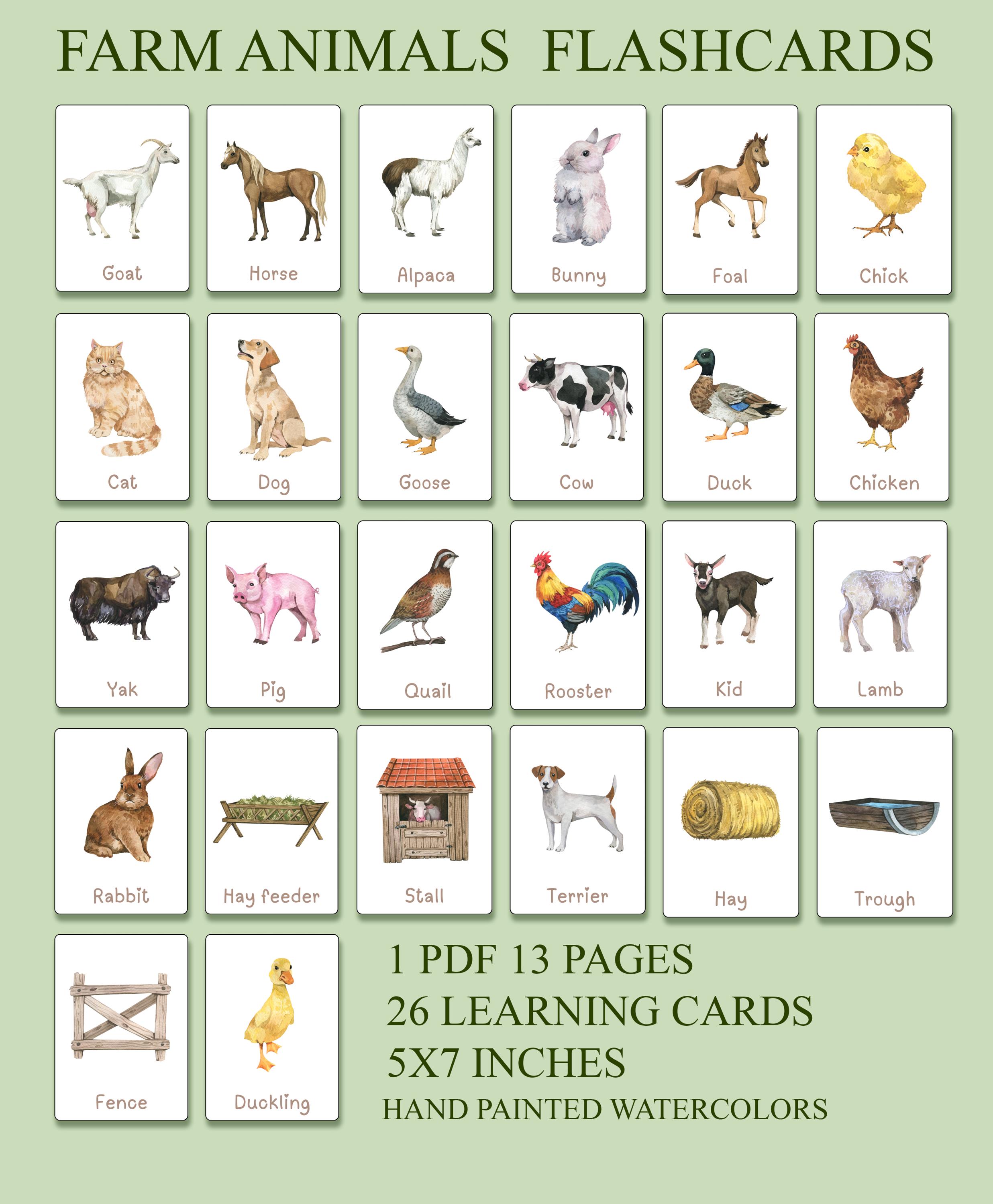 Farm Animals Flashcards, Learning Cards, Ready to Print PDF Animals ...
