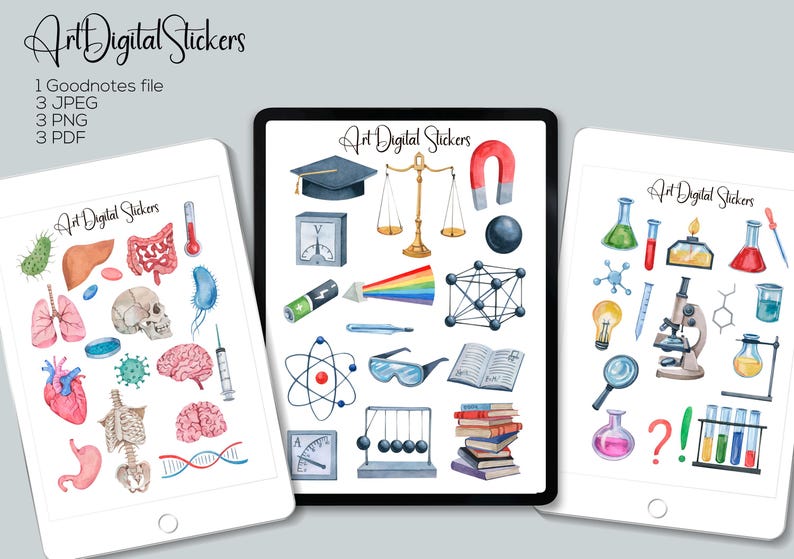 Watercolor Science Digital Stickers, Goodnotes Stickers, School ...