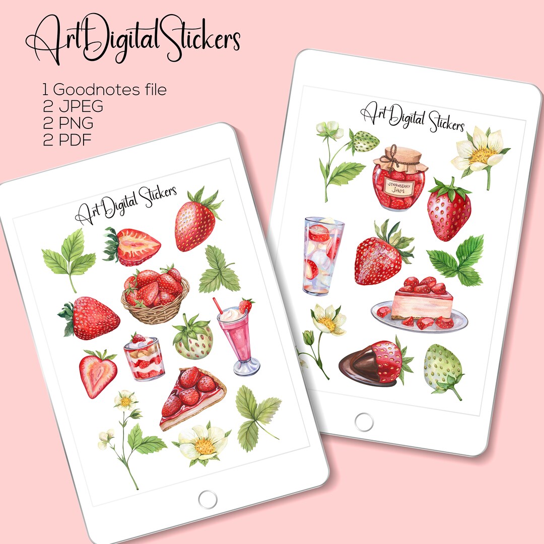 Digital Strawberry Stickers, Summer Goodnotes Stickers, Planner ...