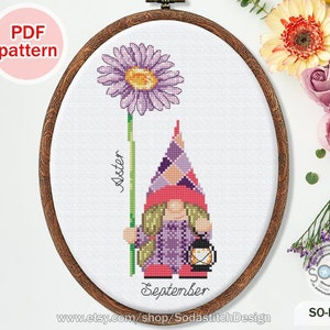 Birth Month Flower Cross Stitch Pattern Pdf Aster 12 Month - Etsy