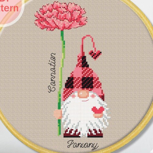 Birth Month Flower Cross Stitch Pattern Pdf 12 Month Gnome | Etsy