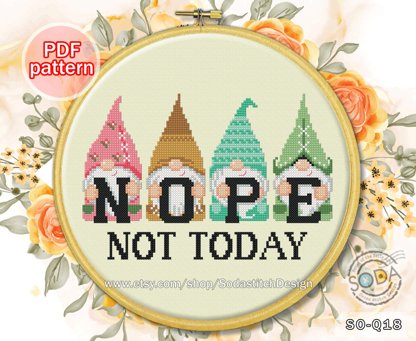 Cross Stitch Pattern Pdf 'nope Not Today' Gnome Fairy - Etsy