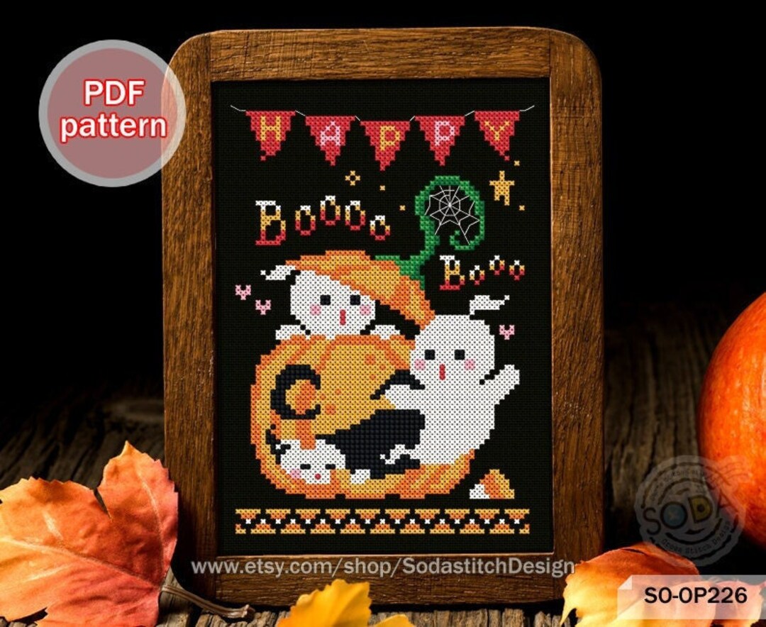 Halloween Cross Stitch Pattern,pumpkin Boo Ghost Cute Season Fall ...