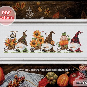 Cross Stitch Pattern Pdf Gnome Autumn Fall Pumpkin Sunflower Fairy ...