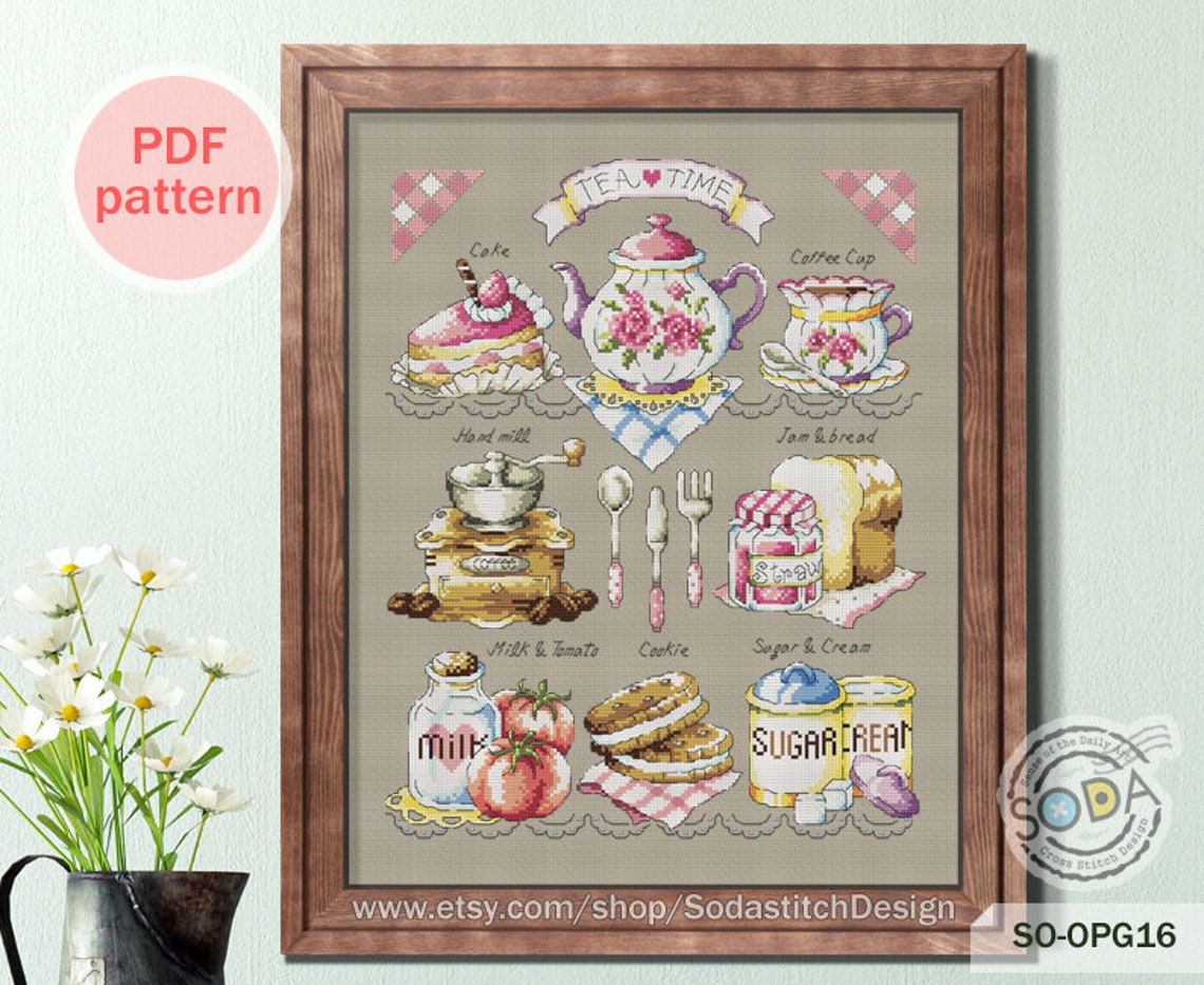 Tea Time Cross Stitch Patterntea Pot Coffee Tea House Living - Etsy