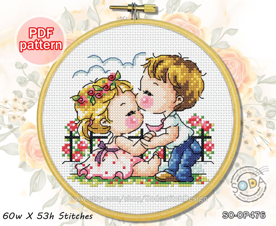 Cross Stitch Pattern Pdf Cute Kids Kiss Love Modern Instant Pdf ...
