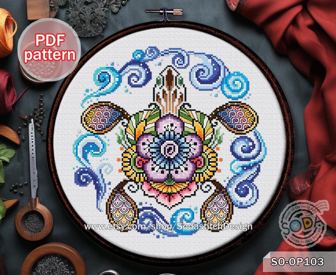 Cross Stitch Chart Pdf Animal Modern, SO-OP103 'HENNA Turtle' - Etsy