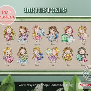 Birthstone Cross Stitch Pattern Pdf Jewl Gem Chart Grid Scheme Easy ...