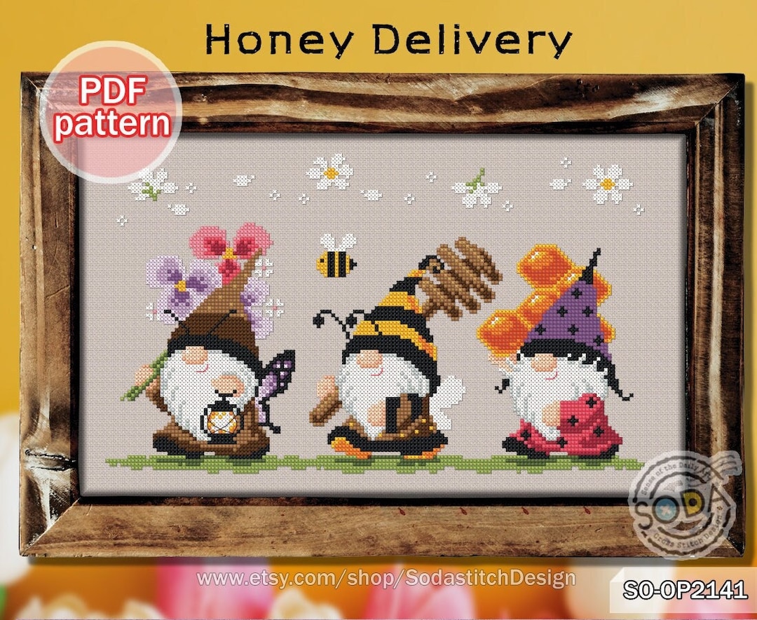 Cross Stitch Pattern Pdf Gnome Honey Bee Fairy Elf Pixie Cute Funny Modern Counted Download,so ...