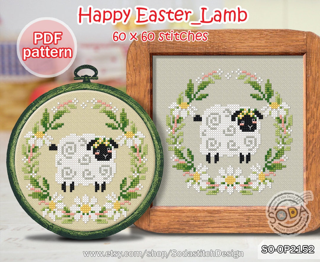 Cross Stitch Pattern Pdf Sheep Animal, SO-OP2152 'happy Easter_lamb' - Etsy