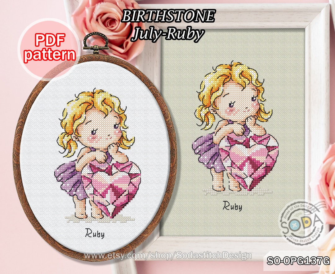 July Birthstone Cross Stitch Pattern Pdf Jewl Gem Chart Grid Scheme ...