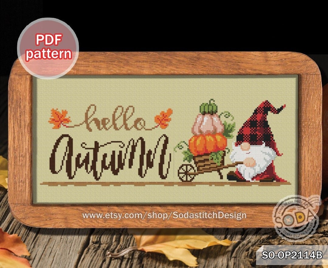 Cross Stitch Pattern Pdf Gnome Autumn Fall Pumpkin Four Season Fairy ...