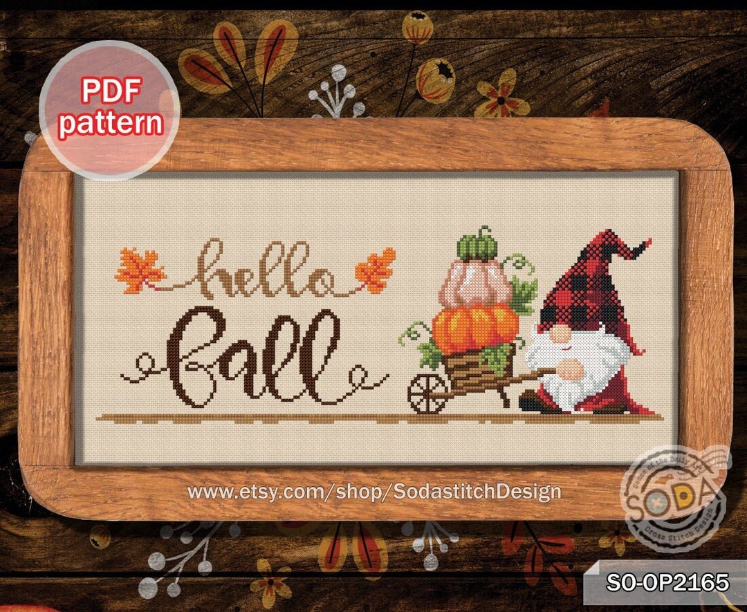 Cross Stitch Pattern Pdf Gnome Fall Autumn Four Season Pumpkin Fairy ...