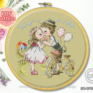 Cross Stitch Pattern Pdf Cute Lover Couple Modern Instant Download ...